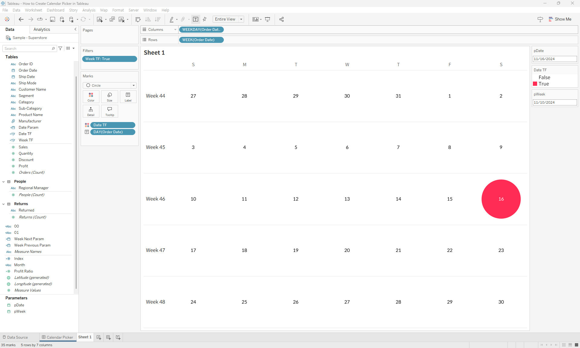How to Create Calendar Picker in Tableau