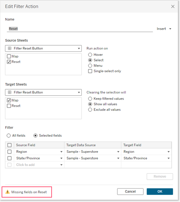 How to Create Filter Reset Button in Tableau